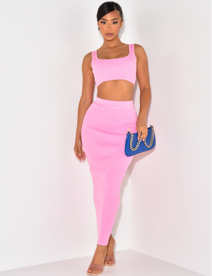 Ensemble jupe et crop-top côtelé