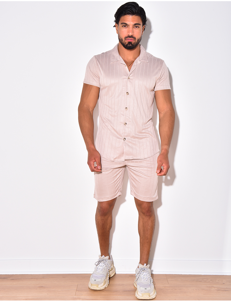 Ensemble short et chemise fluide à rayures en relief