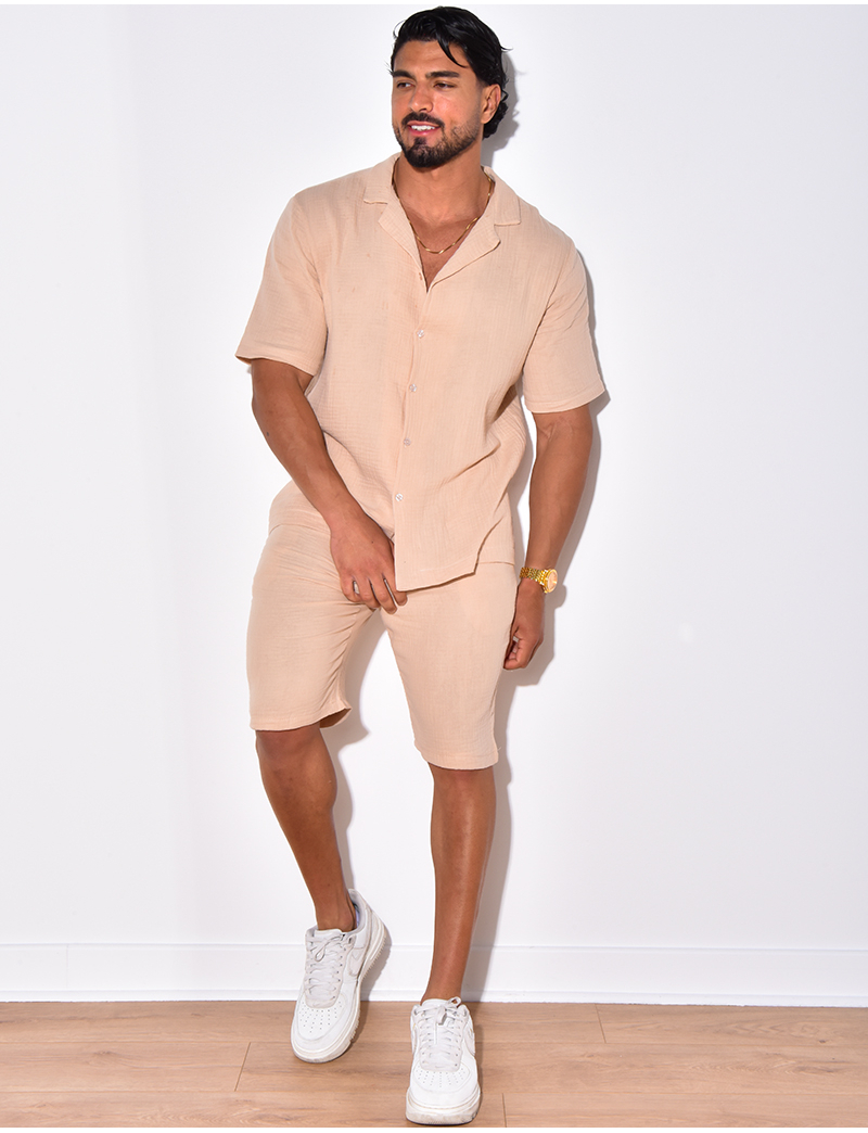 Ensemble short et chemise en gaz de coton