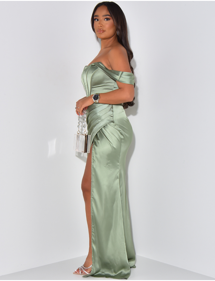 Robe premium corset en satin fendue