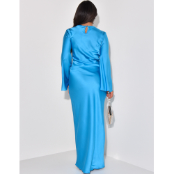Robe longue en satin effet croisé sur l'avant