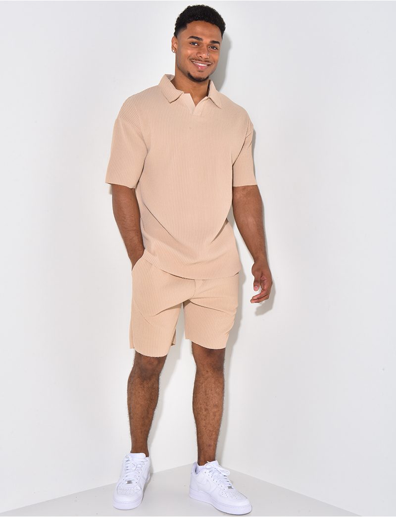 Ensemble short et polo côtelé