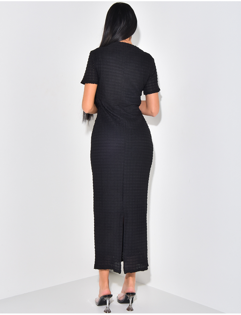 Robe longue texturée à boutons dorés