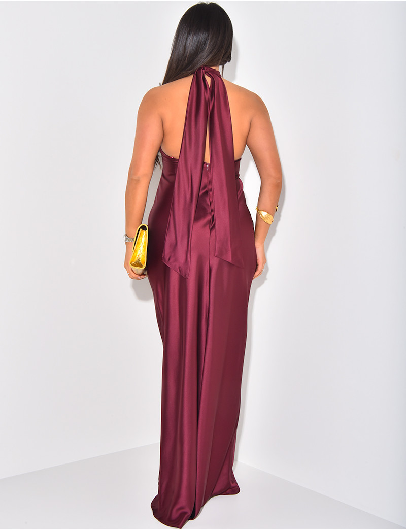 Robe longue dos nu en satin