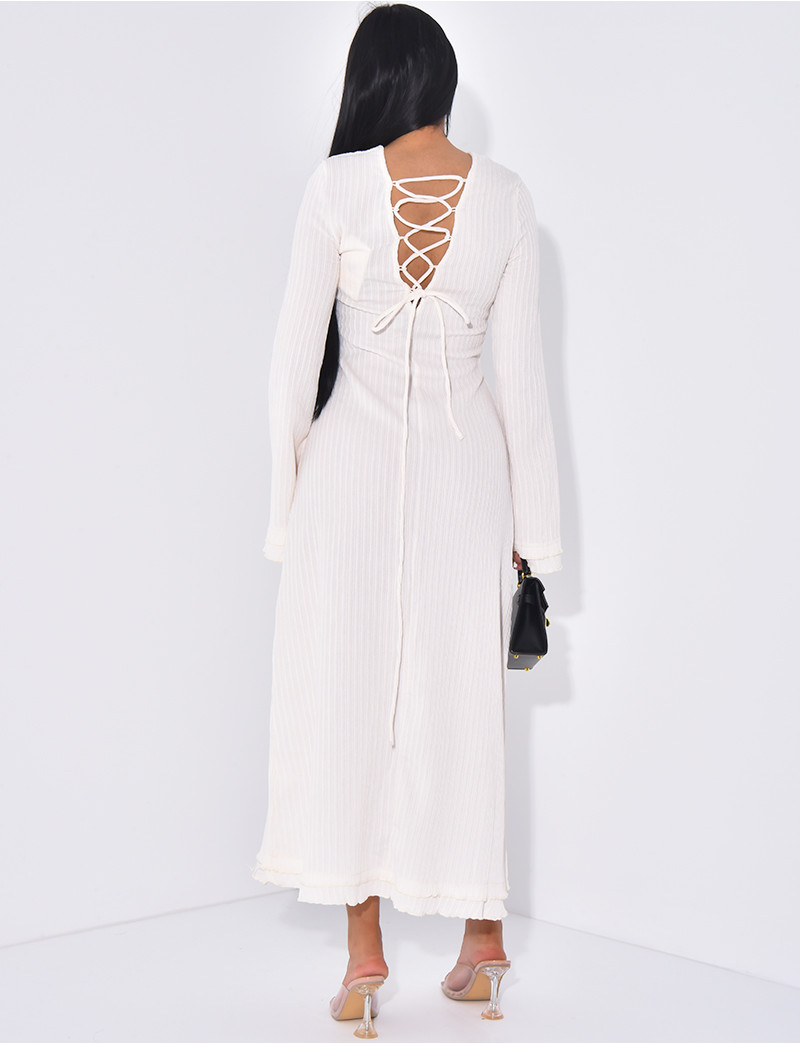 Textured long dress with lace up back