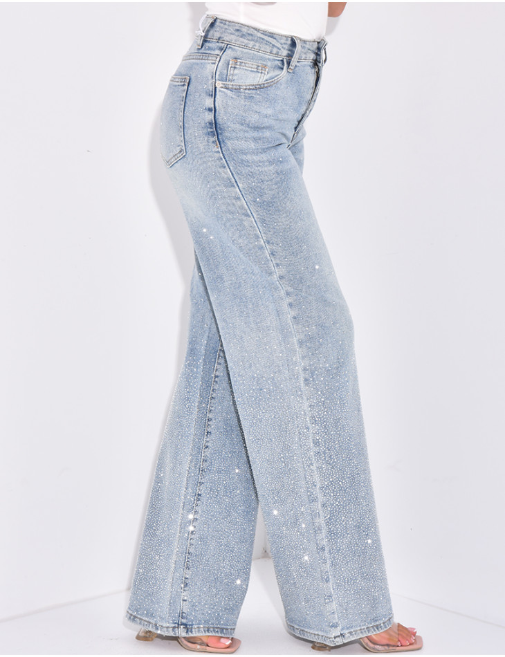 Jeans large à strass