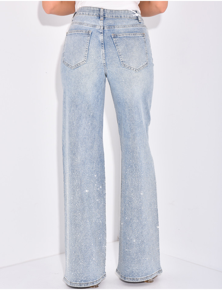 Jeans large à strass