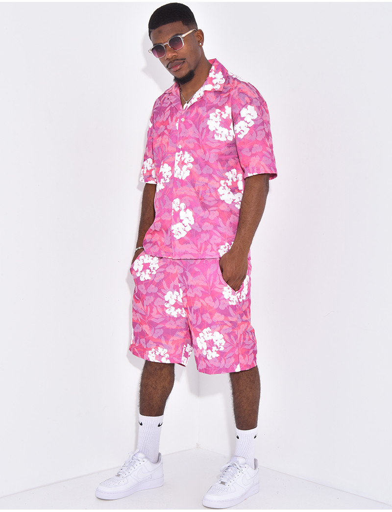 Ensemble short et chemise à fleurs