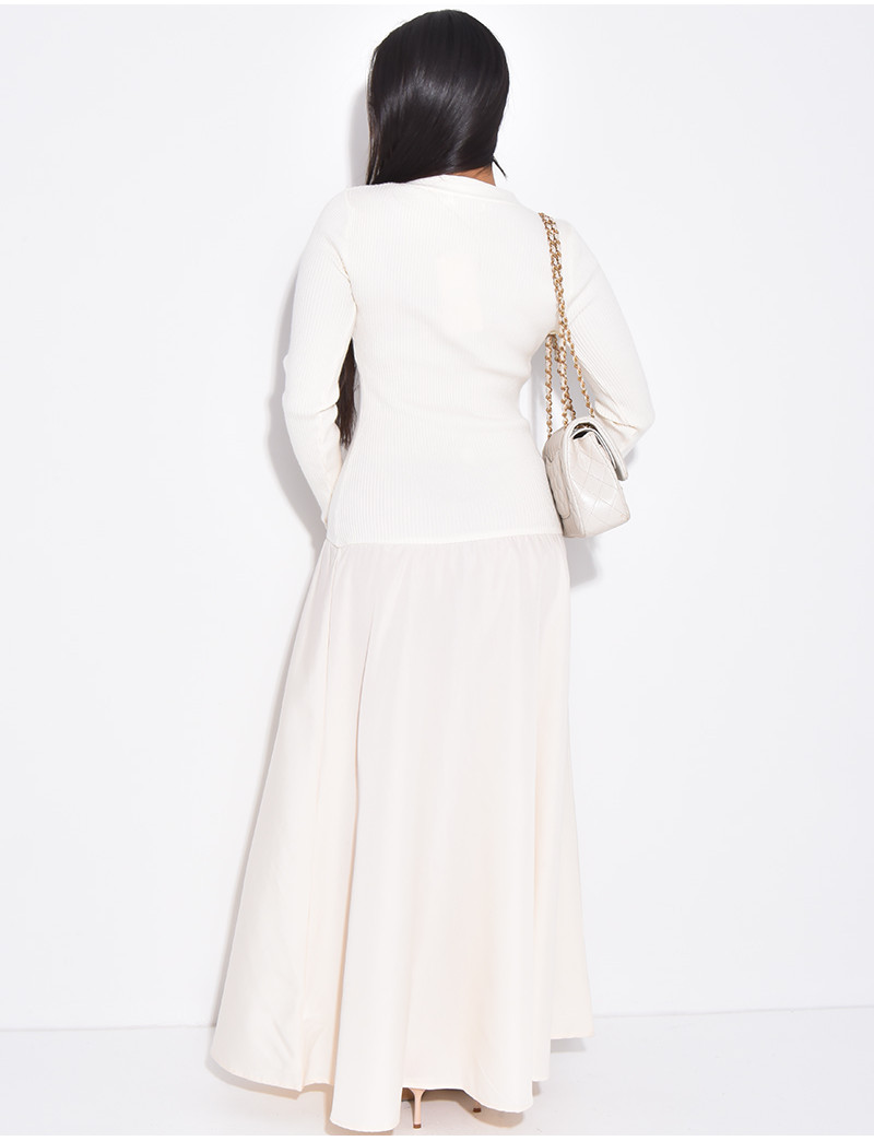 Robe pull longue à partie en coton ornée de boutons dorés